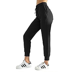 AJISAI Women’s Joggers Pants Drawstring Running Sweatpants with Pockets Lounge Wear Black M