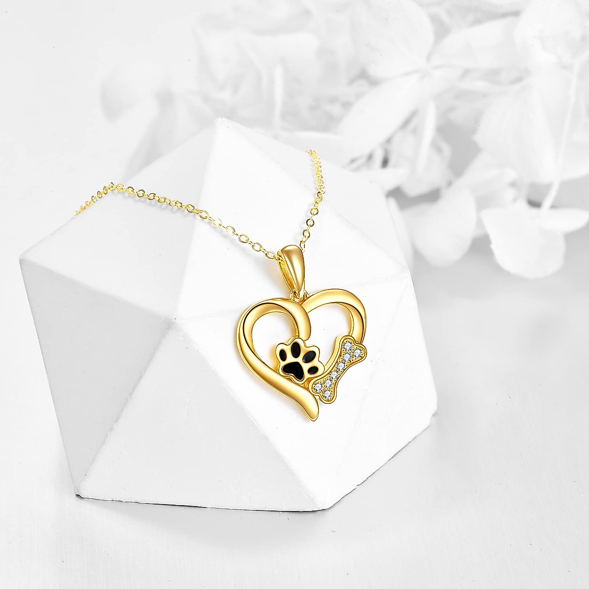 KECHO 14k Gold Paw Print Necklace for Women, Gold Heart Pendant Jewelry Gifts for Her (Heart-2)