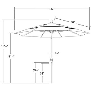 California Umbrella GSCU118117-5446-DWV 11' Round Aluminum Market, Crank Lift, Collar Tilt, Bronze Pole, Sunbrella Forest Green Patio Umbrella, 11-Foot
