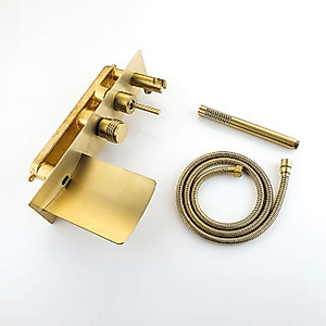 Homelava Waterfall Basin Sink Wall Tap Faucet, Metal Bar Tap Bathtub Shower Tap with Hand Wash Faucet, Rain Faucet Kit Basin Water Control System for Kitchen and Bathroom Gold