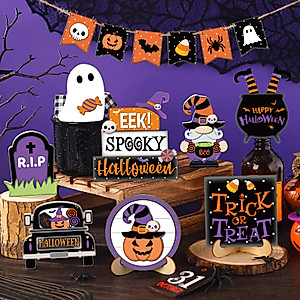 Umigy 15 Pcs Halloween Tiered Tray Decor Set Cute Halloween Wooden Signs Farmhouse Rustic Tiered Tray Decoration Items for Home Table House Room Kitchen Party (Ghost)