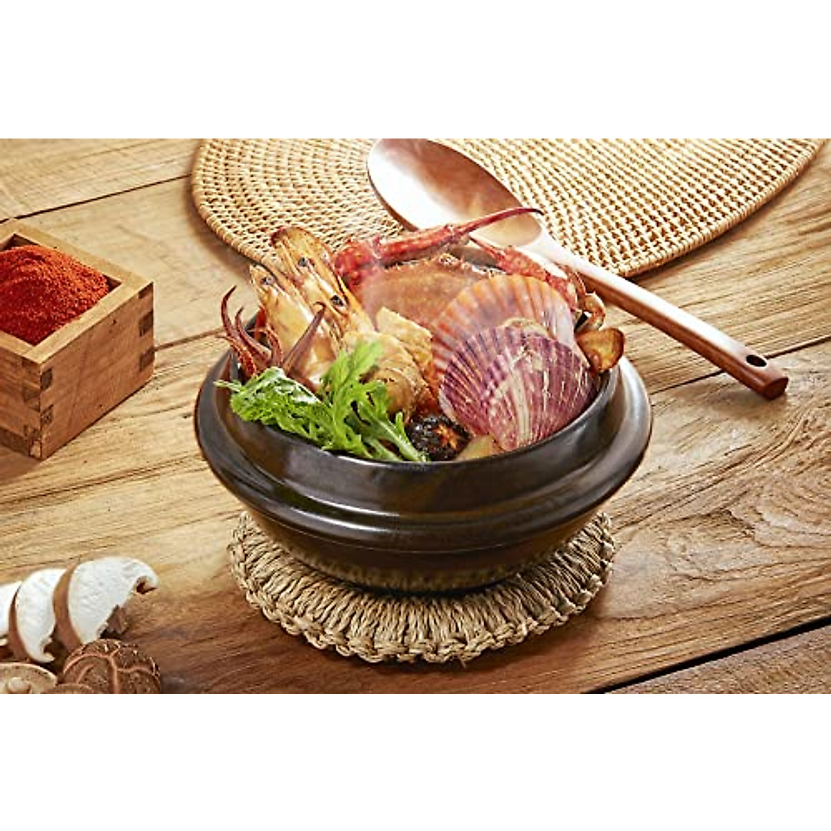 Ttukbaegi Pot With Lid 뚝배기 Korean Pot Ramen Pot Stone Clay Pots For Cooking Korean Pot Ceramic Cooking Pot Korean Stone Pot Korean Bowl Onggi Kimchi Pot (Large 30oz) Ttukbaegi Pot With Lid 뚝배기 Claypot