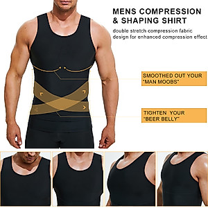 Mens Compression Shirt Slimming Undershirt Body Shaper Vest Workout Tank Tops Shapewear Abs Abdomen Black