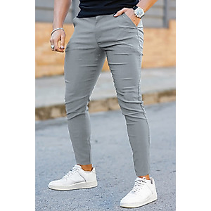GINGTTO Grey Dress Pants for Men,Chinos Pants Men Slim Fit Stretch Size 32