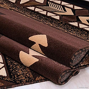 Allstar 5x7 Black and Mocha Navajo Machine Carved Effect Rectangular Accent Rug with Ivory and Espresso Geometric Design (5' 2" x7' 1")