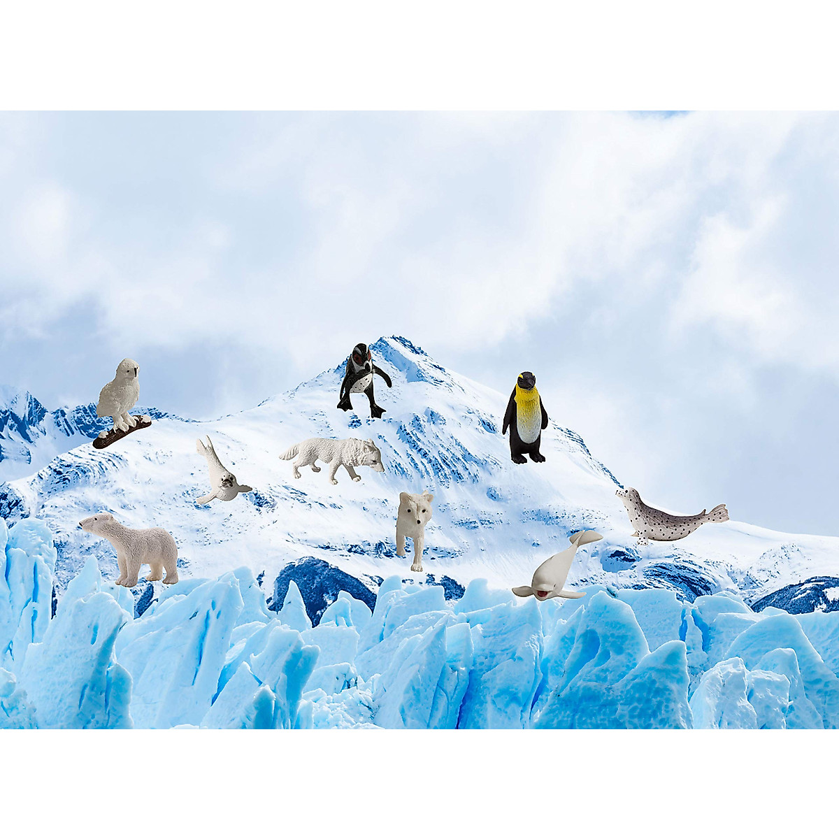 Polar and Sea Animals Figurines Playset 16 Pcs, Detailed Bear, Whale Figures, Walrus, Penguin Toy Set, Cake Toppers Birthday Gift for Kids