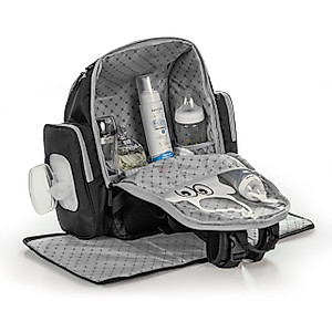 Primo Passi Baby Diaper Bag Backpack with Insulated Pockets, Wipes Case, Changing Pad, and Stroller Straps (Grey)