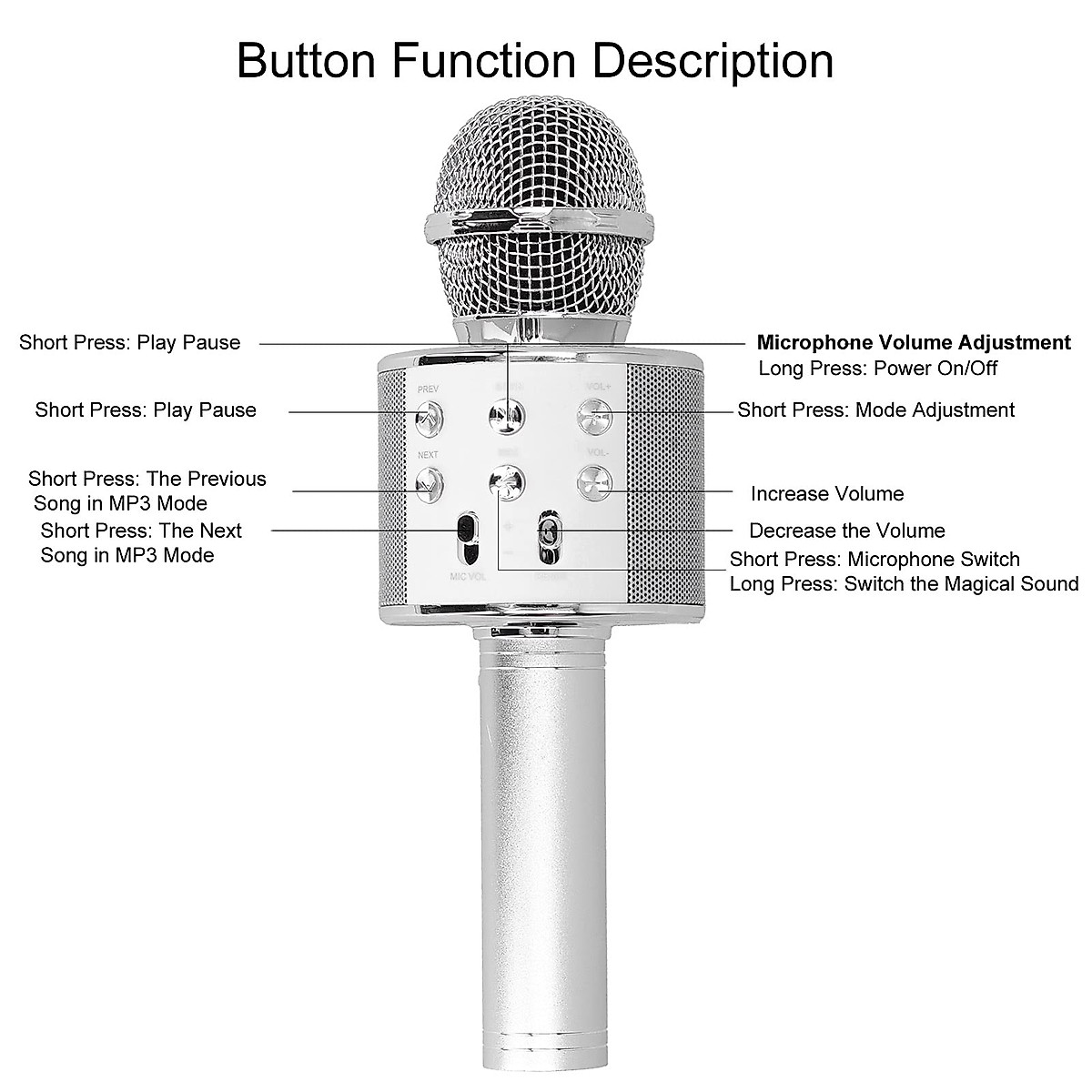 WS-858 Bluetooth Karaoke Microphone Recording 3-in-1 Handheld Portable Mic Speaker Machine Music Player Recorder for Karaoke Party Wedding Meeting