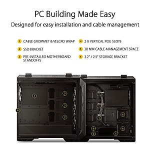 ASUS TUF Gaming GT501 Mid-Tower Computer Case for up to EATX Motherboards with USB 3.0 Front Panel Cases GT501/GRY/WITH Handle