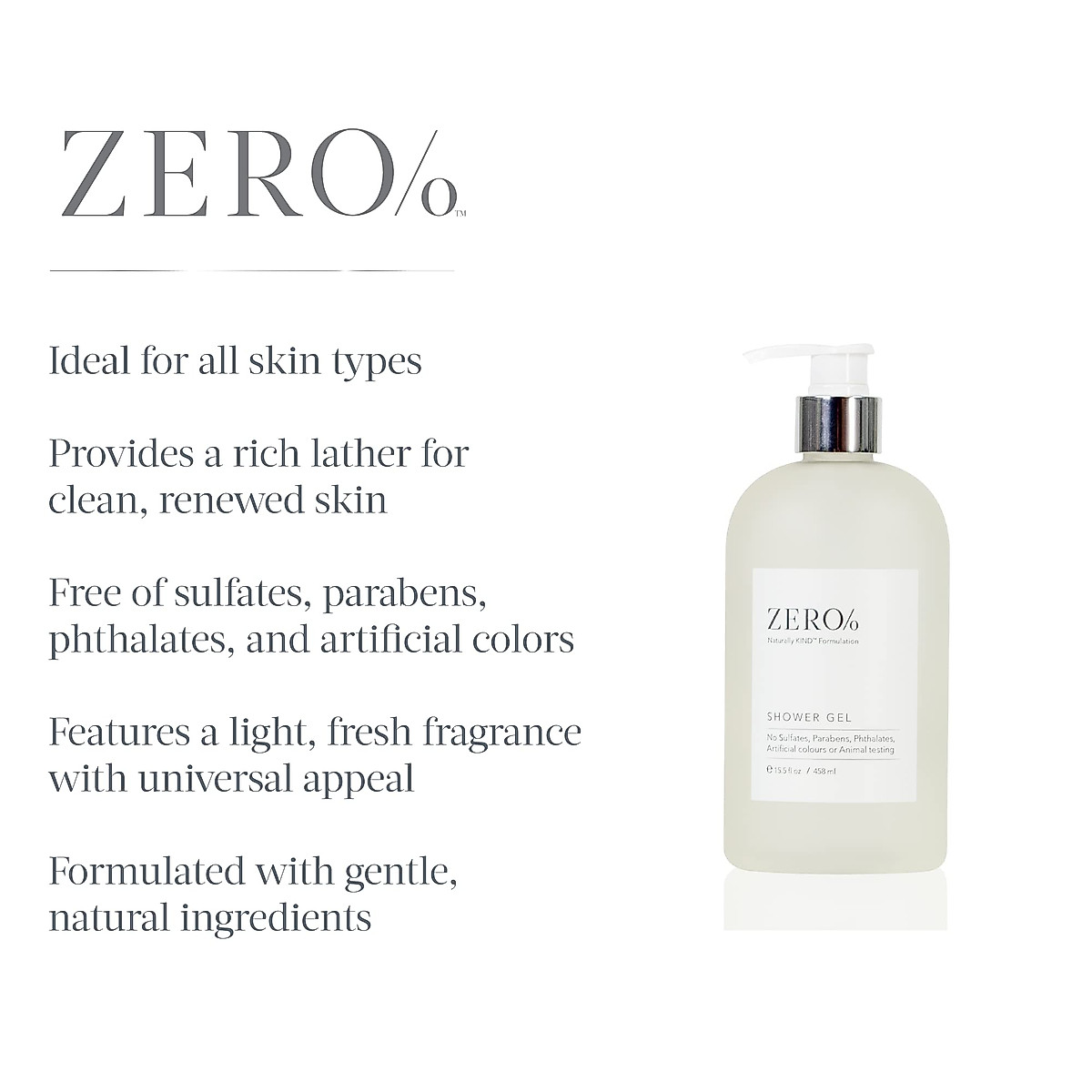 Gilchrist & Soames Zero% Unisex Shower Gel and Body Wash - 15.5oz - Light and fresh, Gently Cleansing, Zero Parabens, Sulfates, and Phthalates