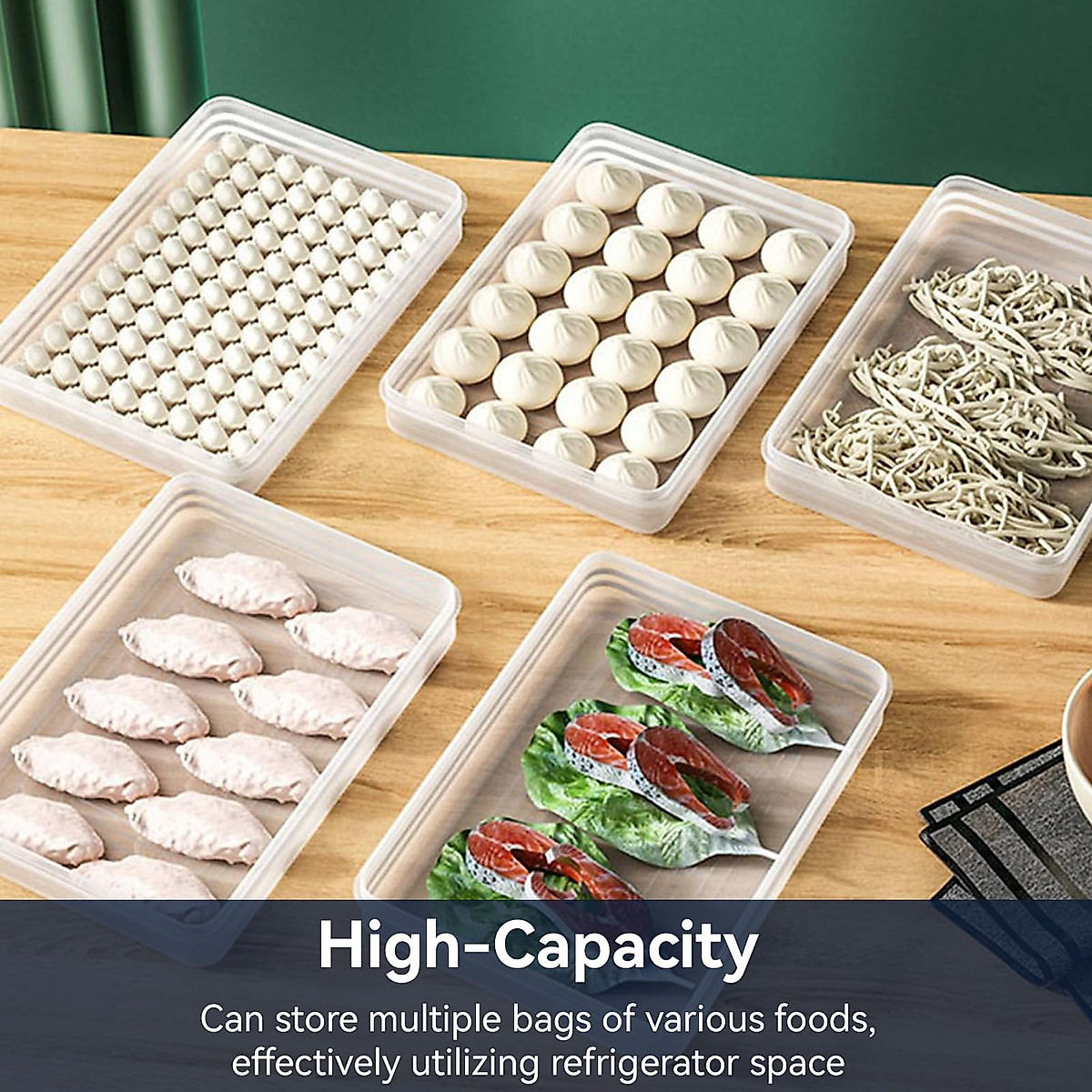 HERCHR Dumpling Storage Box, 4 Layer Food Storage Containers with Lids, Storage,Stackable Large Capacity Fridge Transparent Food Storage Box for Kitchen and Fridge