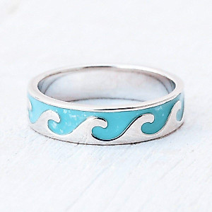 Pura Vida Silver-Plated Reversible Enamel Wave Ring - Brass Band, Size 5