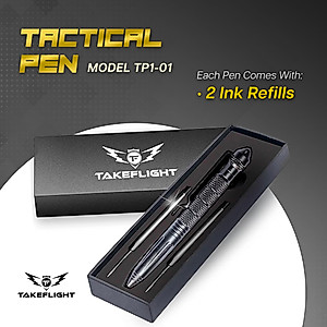 TF TAKEFLIGHT Tactical Pen Multitool, Diamond Thread Grip, Strong Rugged Aircraft Grade Aluminum EDC Survival Gear, Pocket Military Style Writing Glass Breaker for Men, Ideal Gift for Dad, Black…
