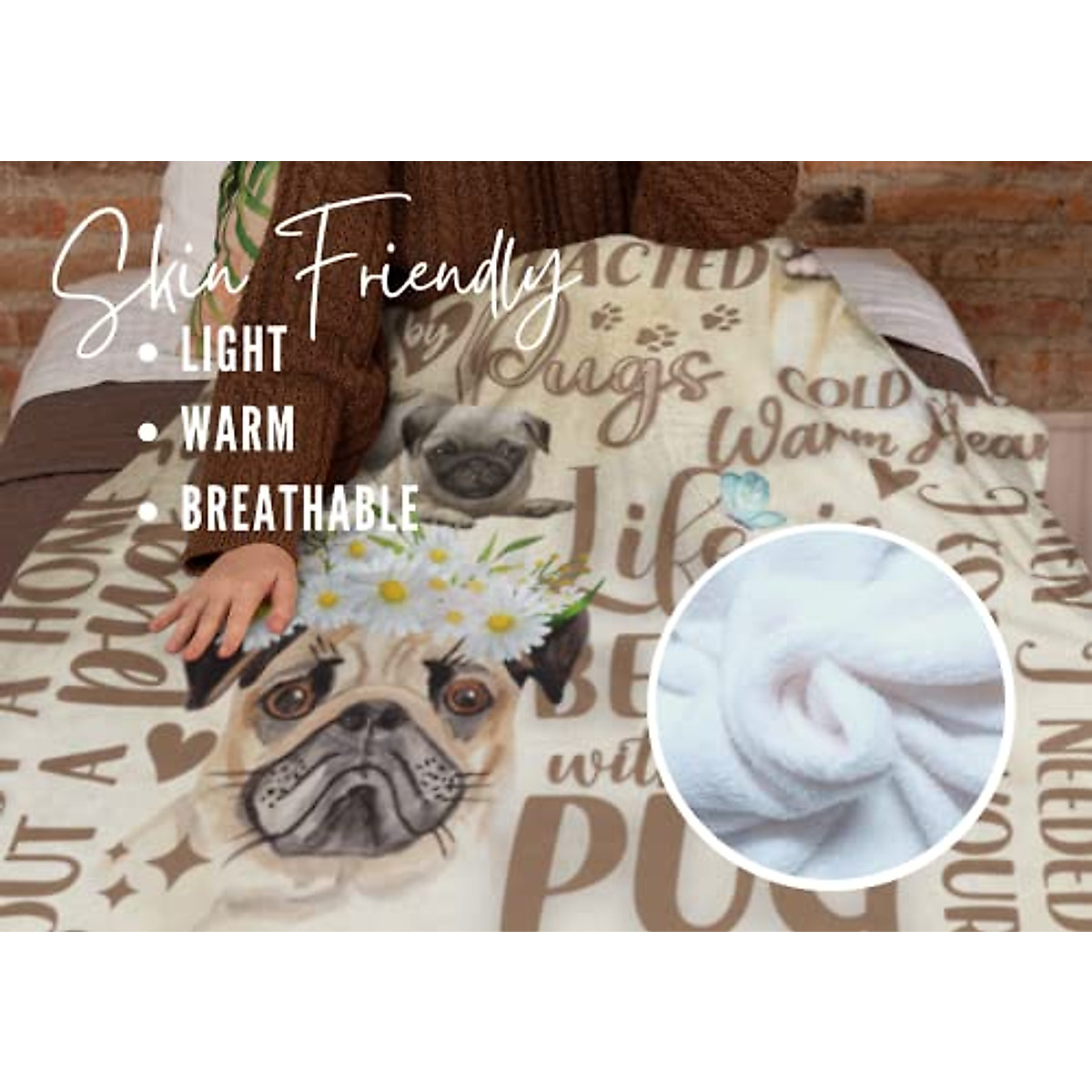 Pug Gifts for Pug Lovers, Pug Flannel Blanket for Pug Lovers, Soft Throw Blanket 50"x 65"