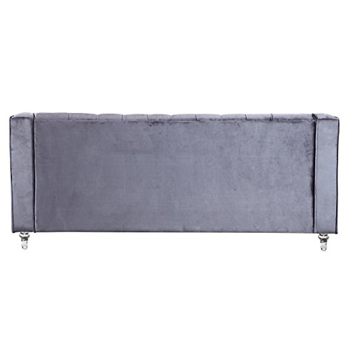 Iconic Home Dylan Velvet Modern Contemporary Button Tufted with Silver Nailhead Trim Round Acrylic Feet Sofa, Grey
