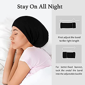 OLESILK Mulberry Silk-Bonnet for Curly Hair, Silk Hair Bonnet for Men Sleeping, Silk Sleep Cap Hair Warp for Medium or Short Frizzy Hair, Unisex, Black