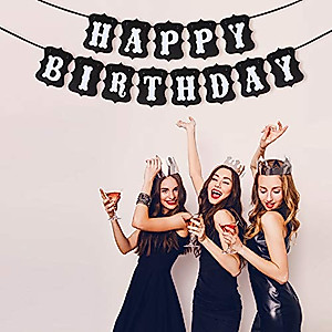 LINGTEER Happy Birthday Black and White Bunting Banner Decorations Birthday Party Photo Prop Decorations Sign.