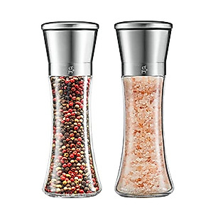 GLING Salt and Pepper Grinder Set - Refillable Sea Salt & Peppercorn Stainless Steel Shakers - Salt and Pepper Mill - 7.5 Inch