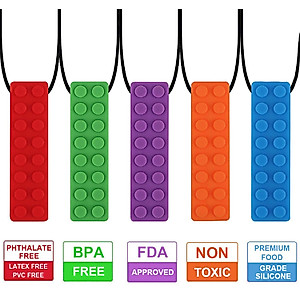 Chew Necklace, Sensory Chew Necklace Bundle for Kids with Teething, ADHD, Autism, Biting Needs, Oral Motor Chewy Teether, Silicone Necklace Made from Food Grade Silicone Safety, for Boys&Girls(5 PCS)