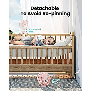 Gaiatop Mini Portable Stroller Fan, Battery Operated Small Clip on Fan, Detachable 3 Speed Rechargeable 360° Rotate Flexible Tripod Handheld Desk Cooling Fan for Car Seat Crib Treadmill Travel Pink