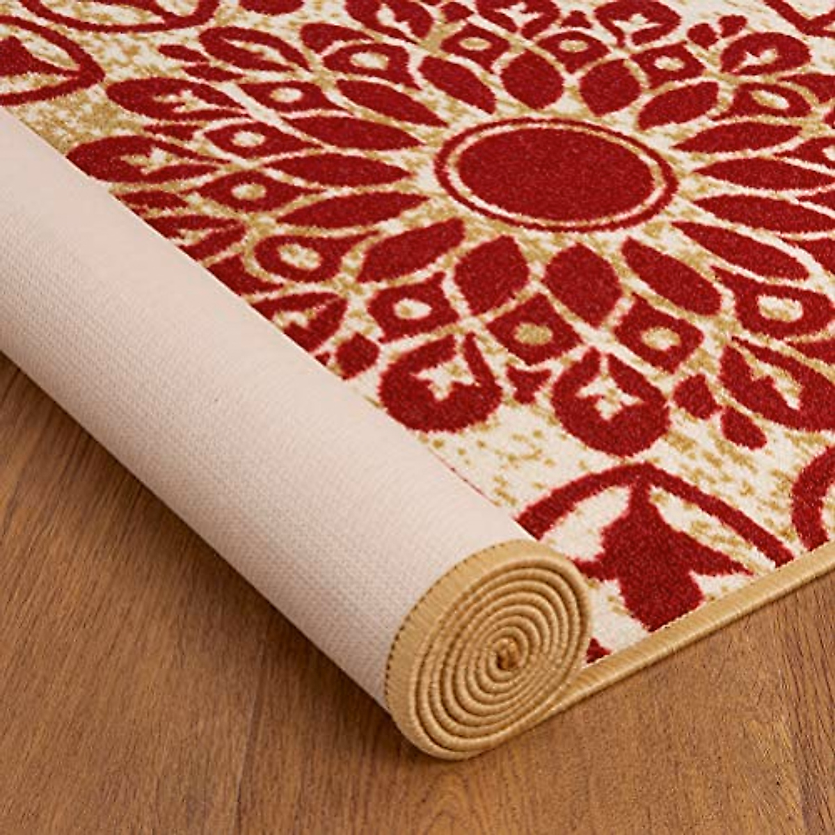 Antep Rugs Alfombras Modern Floral 5x7 Non-Skid (Non-Slip) Low Profile Pile Rubber Backing Indoor Area Rugs (Beige, 5' x 7')