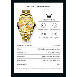 OLEVS Watch for Men Diamond Business Dress Analog Quartz Stainless Steel Waterproof Luminous Date Two Tone Luxury Casual Wrist Watch Gold