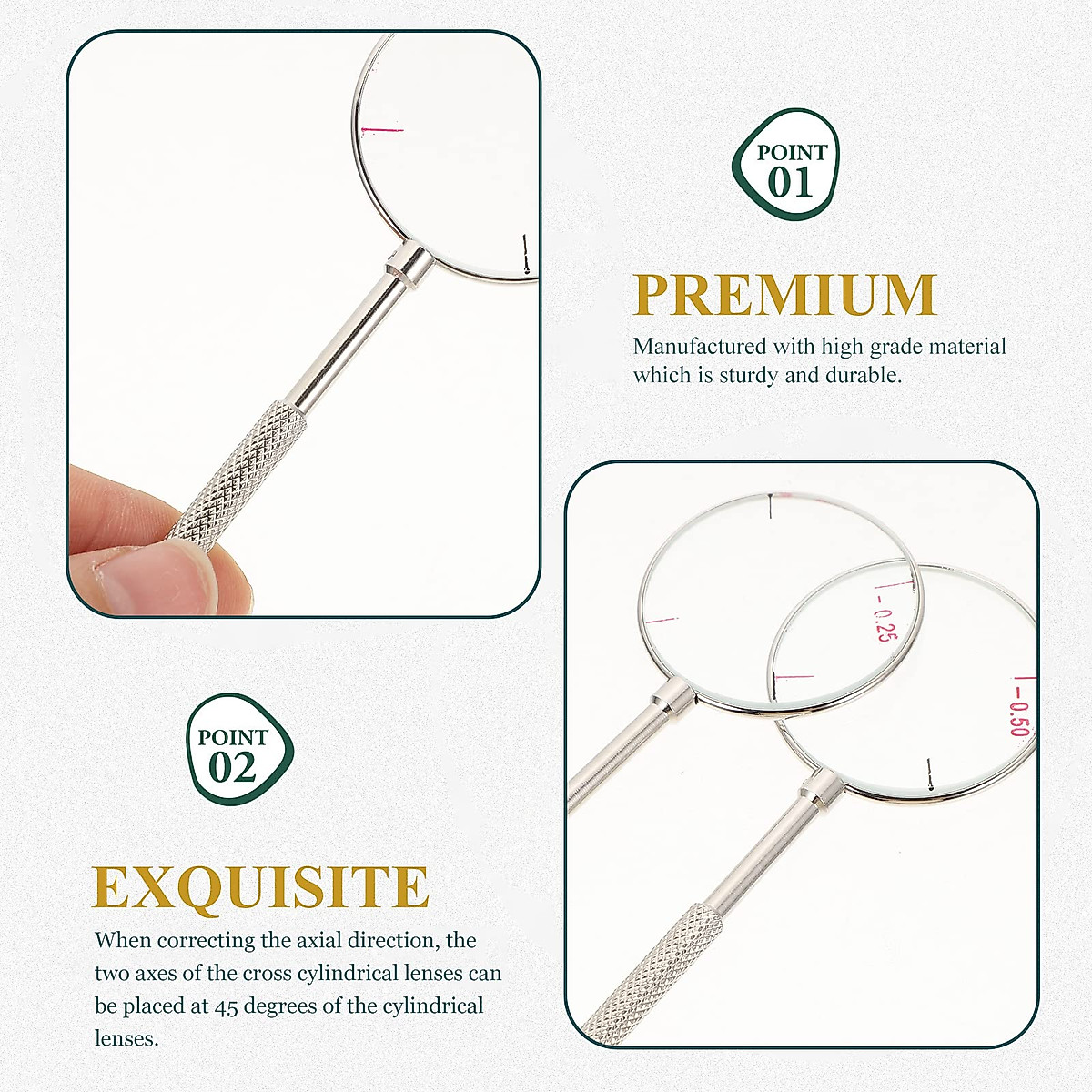 Heallily 2Pcs Round Optical Cross Cylinder Lens Optical Instruments diopters (0.25/0.5)