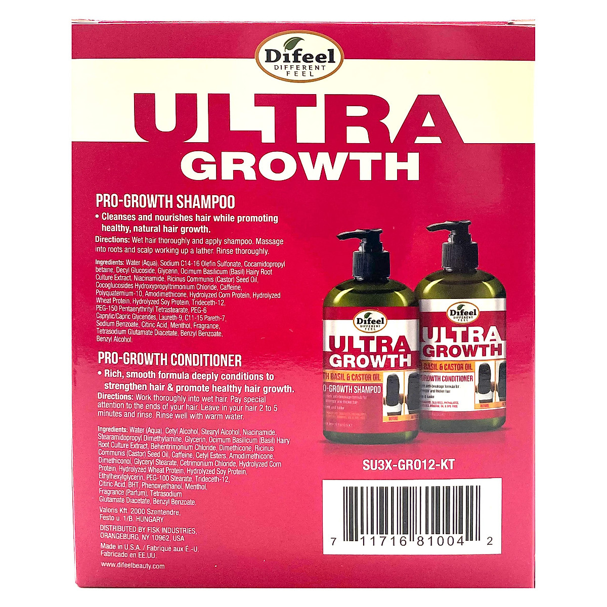 Difeel Ultra Growth with Basil & Castor Oil Shampoo & Conditioner 12 oz. 2-PACK