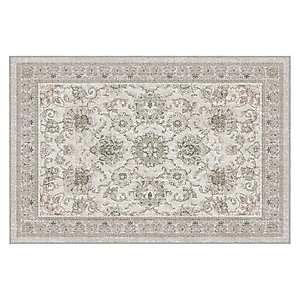 Phantoscope Vintage Collection Area Rug 9'x12' - Large Living Room Rug - Washable Rug Boho Rugs Non-Slip for Bedroom Dining Room, Low-Pile Floor Carpet Distressed Accent Rug, Beige/Neutral