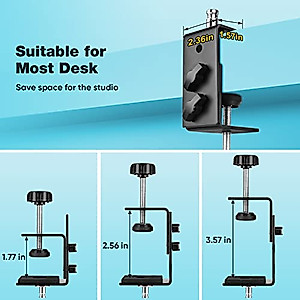 𝗨𝗽𝗴𝗿𝗮𝗱𝗲𝗱 360° Rotatable Camera Desk Mount Stand, 13.4"-21.3" Adjustable Tabletop Light Stand with 1/4" Ball Head & 3/8", 5/8" Screw for Photography Videography Live Streaming Virtual Meetings