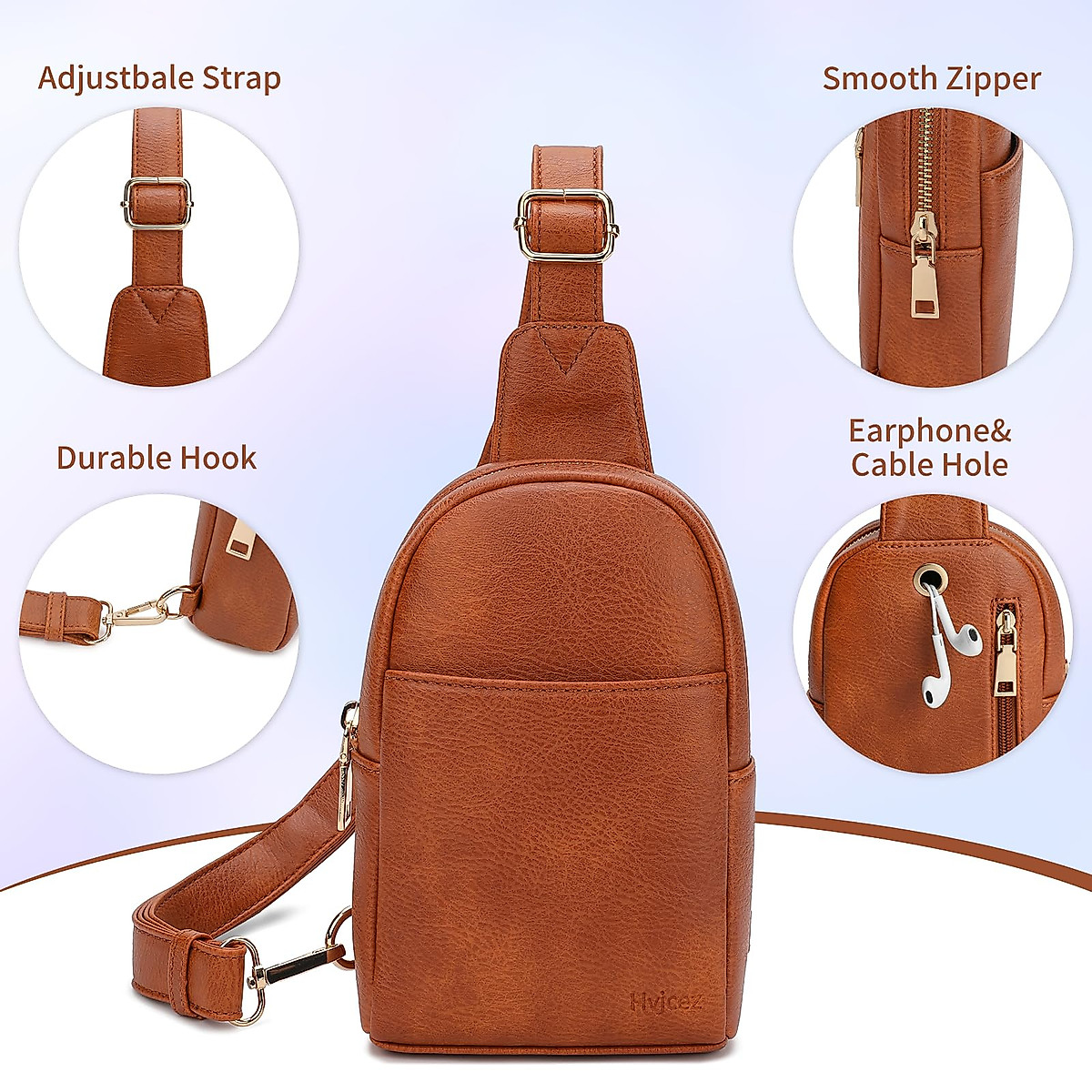 Hvjcez Small Sling Bag for Women Waterproof Vegan Leather Crossbody Fanny Pack Chest Bag for Women Trendy Crossbody Purse for Travel Gift Brown