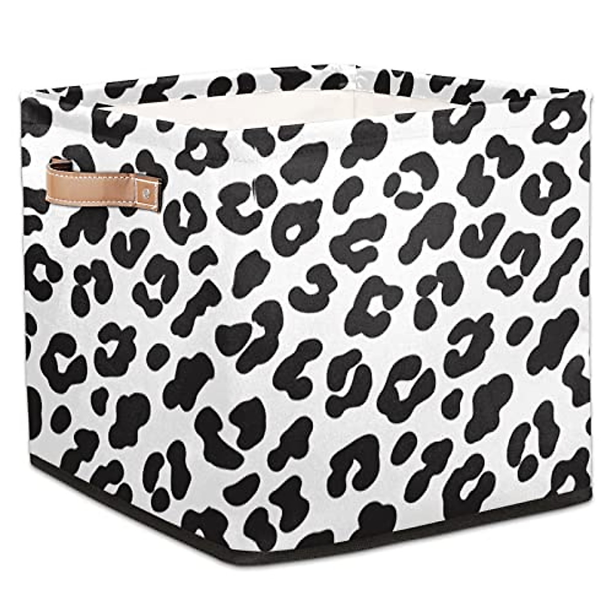 Black Leopard Print Storage Basket Bins for Organizing Pantry/Shelves/Office/Girls Room, Animal Skin Storage Cube Box with Handles Collapsible Toys Organizer 13x13