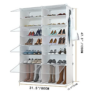 HOMICKER Shoe Rack Organizer, 32 Pair Shoe Storage Cabinet with Door Expandable Plastic Shoe Shelves for Closet,Entryway,Hallway,Bedroom