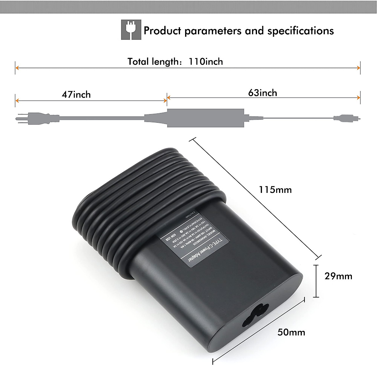 65W USB Type C AC Power Adapter Laptop Charger for Dell XPS 13 9380 9370 9365 9360 9350, Latitude 7370 7280 7480 5480 7275 5290 7490 Dell LA65NM170, 2YKOF, Dell XPS 12 9250, Dell Latitude 12 7275