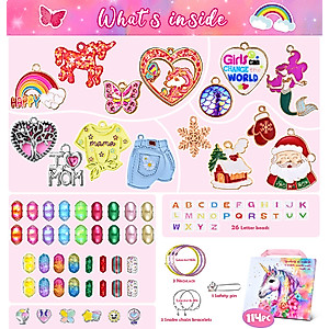 Girls Charm Bracelet Making Kit - Unicorn Jewelry Supplies Make Set DIY Art Craft Set Charm Bracelets Kits Creative Birthday Gifts for Kids Age 6 7 8 9 10 11 12 Year Old Girl Little Children Girl Toys