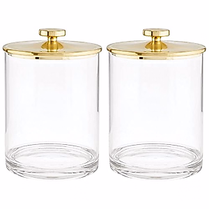 mDesign Large Modern Kitchen Apothecary Storage Organizer Canister Jars - Plastic Containers - Organization Holder for Pantry, Counter, Cabinet, Cupboard, Lumiere Collection, 2 Pack, Clear/Soft Brass