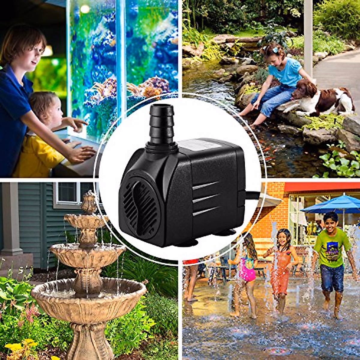 CWKJ Fountain Pump, 400GPH Submersible Water Pump, Durable 25W Outdoor Fountain Water Pump with 6.5ft Power Cord, 3 Nozzles for Aquarium, Pond, Fish Tank, Water Pump Hydroponics, Backyard Fountain