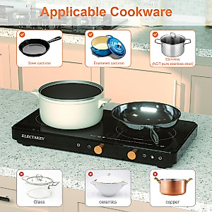 Induction Cooktop 2 Burner with Removable Cast Iron Griddle Pan Non-Stic,Portable Double Induction Cooktop with Timer&Digital Temperature Control,Black