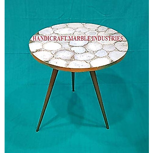 15" Inch Round Natural White Agate Coffee Table with Gold or Silver Foil coated borders with Metal Base, Agate Table, Stone Coffee Table, Agate Table Top, Agate Round Coffee Table