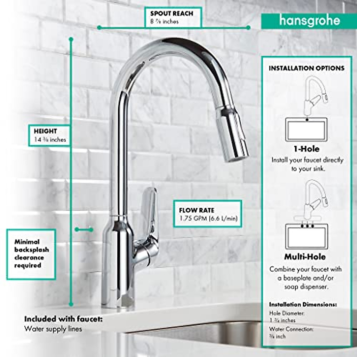 hansgrohe Focus N Chrome Bar Kitchen Faucet, Kitchen Faucets with Pull Down Sprayer, Faucet for Kitchen Sink, Chrome 71801001