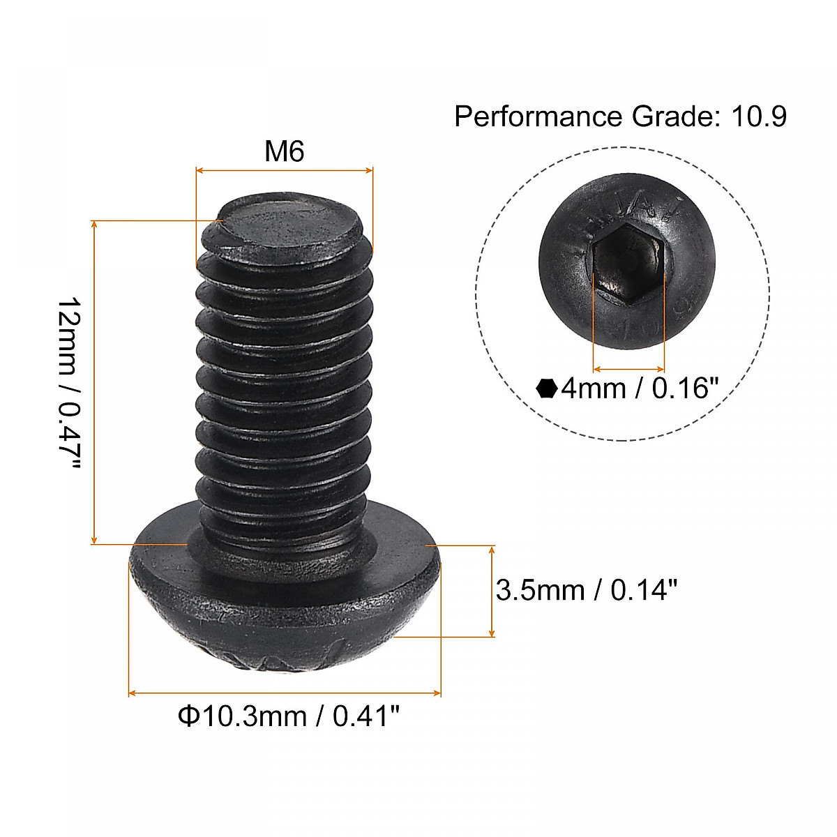 uxcell M6x12mm Hex Socket Button Head Cap Bolts Screws Alloy Steel 25pcs