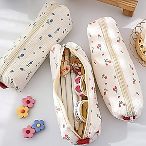 MOZXIRZ 2 Pcs Cute Pencil Case/ Pouch, Pencil Bag/Case Holder Floral Pen Holder Cosmetic Makeup Bag for Women (2Pcs Soft Flower)