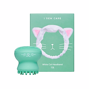 I DEW CARE White Cat Headband + Pawfect Face Scrubber Bundle
