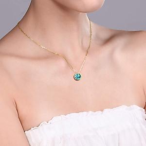 Gem Stone King 1.20 Ct Round Swiss Blue Topaz 14K Yellow Gold Pendant With Chain