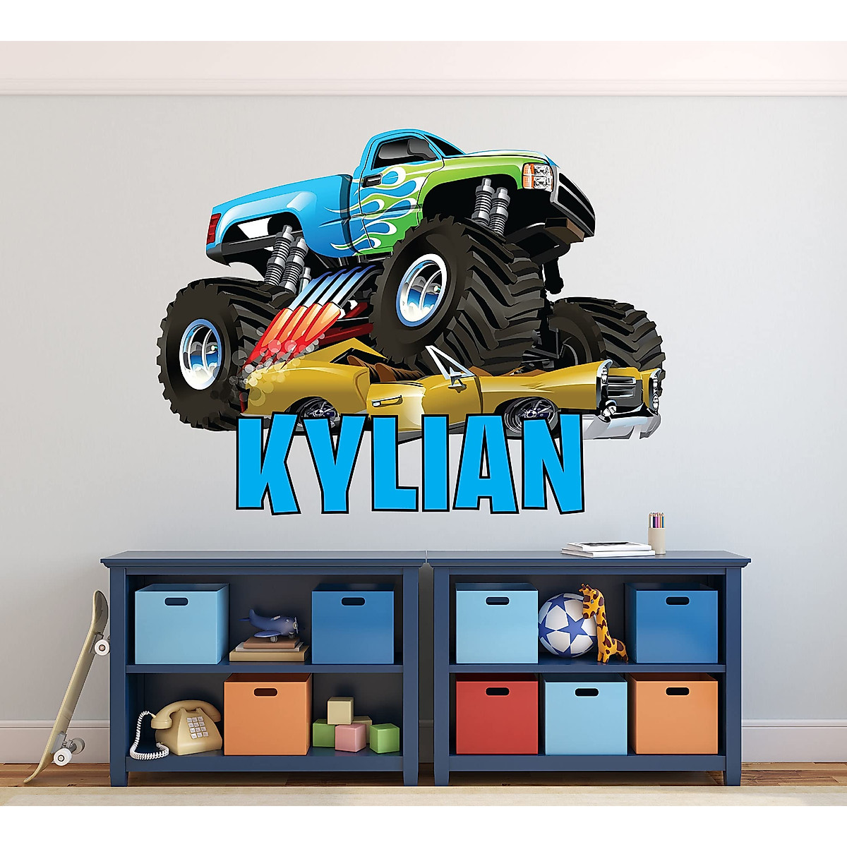 Kids Name Wall Decor - Monster Truck Decal - Custom Name Wall Decals - Boys Room Decor- Personalized Monster Truck Wall Art