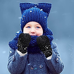 2 Pairs Kids Winter Ski Gloves Waterproof Warm Snow Mittens Full Finger Gloves for Toddlers Infants (Black, Rose Red, 5-10 Years)
