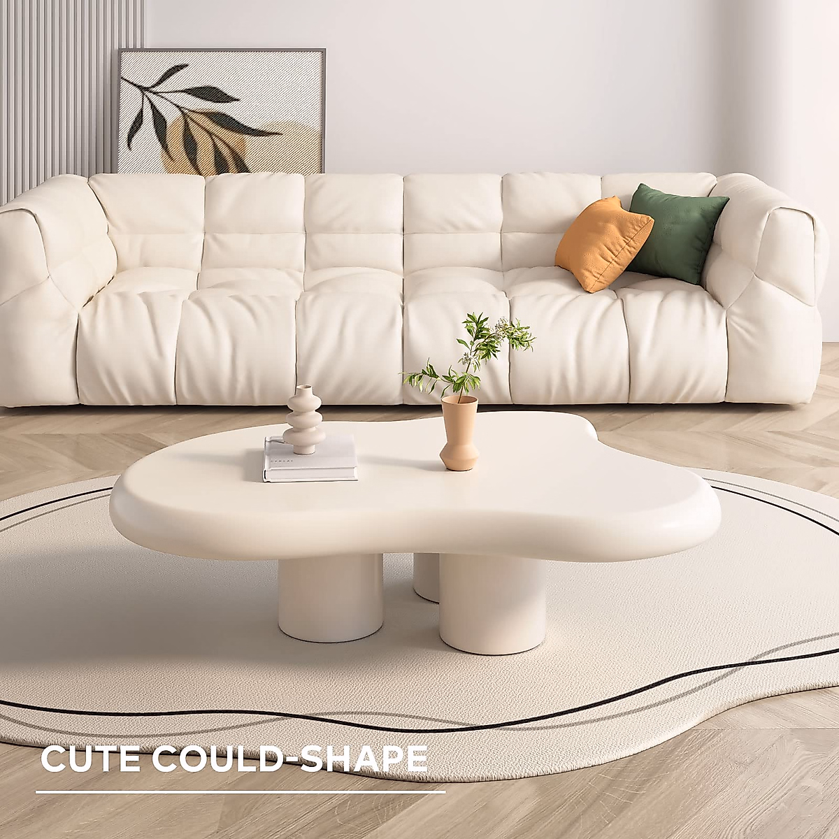 Guyii Cloud Coffee Table, Cute White Modern Tea Table, Irregular Indoor End Table for Living Room, Free Shape with 4 Legs, 41.02 Inches