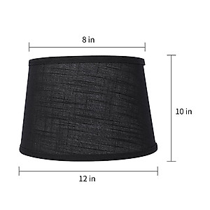ALUCSET Double Medium Black Lamp Shades Set of 2, Drum Fabric Lampshades for Table Lamp and Floor Light, 10x12x8 inch, Natural Linen Hand Crafted, Spider (Black, 2 pcs pack)