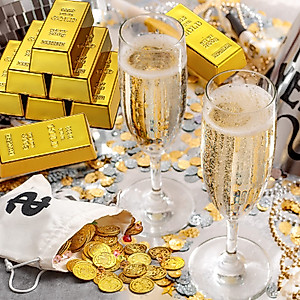 HyDren 24 Pcs Fake Gold Bar Set Includes 12 Pcs 2.4inch Mini Replica Brick 12 Pcs Drawstring Pouch Bag 6.3x4.8inch Halloween Pirate Costume Prop