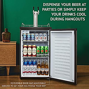 Ivation Full Size Kegerator | Dual Tap Draft Beer Dispenser & Universal Beverage Cooler | Mounted CO2 Cylinder, Temperature Control, Drip Tray & Rail | Fits 1/2 Keg, 1/4 Pony Keg, (2) 1/6 Kegs (Black)